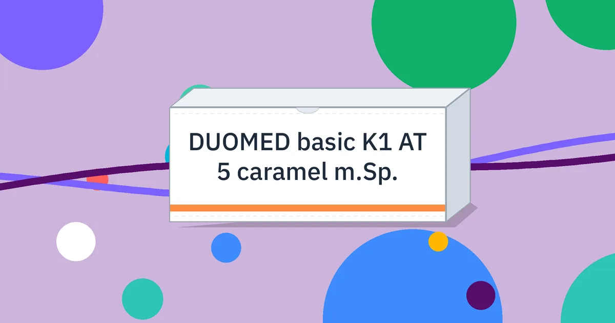 Symbolbild: Packung mit der Aufschrift DUOMED basic K1 AT 5 caramel m.Sp. (PZN 20902609) – Verfügbarkeit und Bezug in Apotheken in Frankfurt am Main