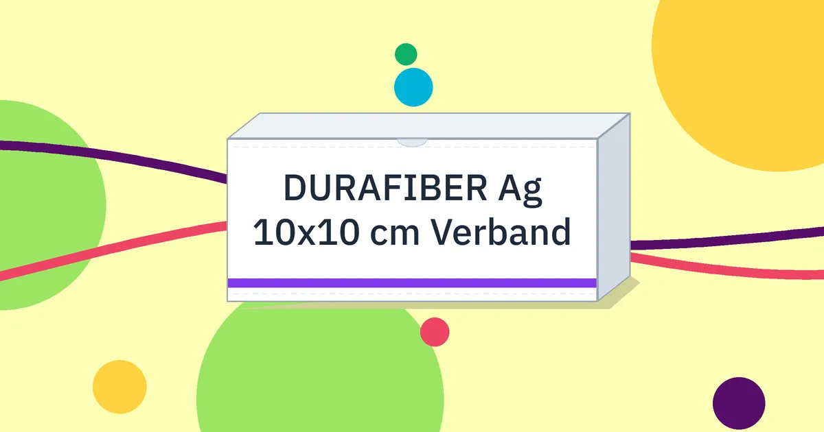 Symbolbild: Packung mit der Aufschrift DURAFIBER Ag 10x10 cm Verband (PZN 16516148) – Verfügbarkeit und Bezug in Apotheken in Frankfurt am Main