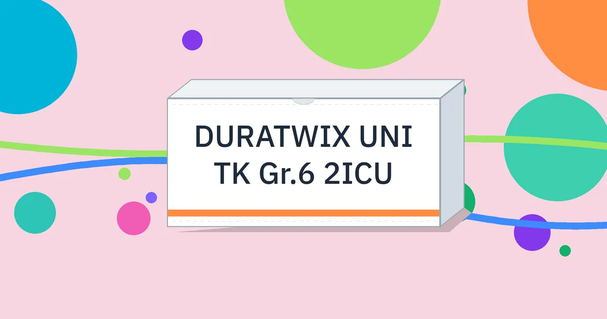 Symbolbild: Packung mit der Aufschrift DURATWIX UNI TK Gr.6 2ICU (PZN 19788048) – Verfügbarkeit und Bezug in Apotheken in Frankfurt am Main
