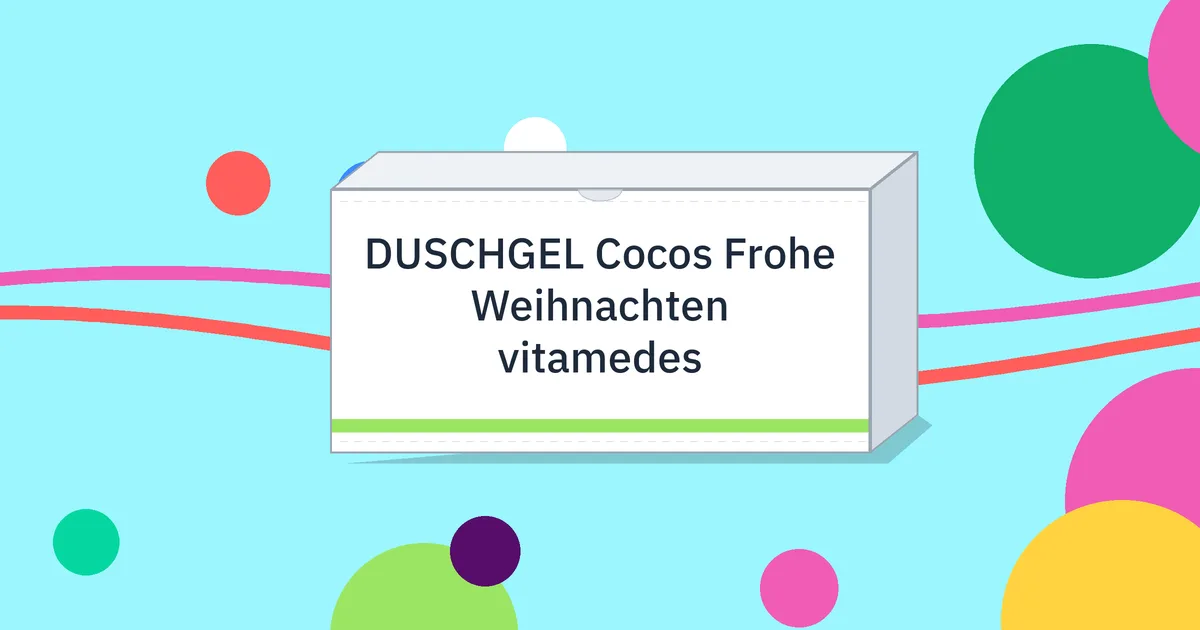 Symbolbild: Packung mit der Aufschrift DUSCHGEL Cocos Frohe Weihnachten vitamedes (PZN 20081070) – Verfügbarkeit und Bezug in Apotheken in Frankfurt am Main