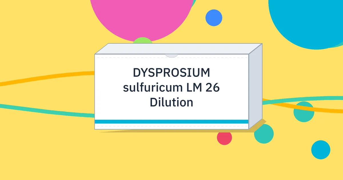 Symbolbild: Packung mit der Aufschrift DYSPROSIUM sulfuricum LM 26 Dilution (PZN 13468124) – Verfügbarkeit und Bezug in Apotheken in Frankfurt am Main