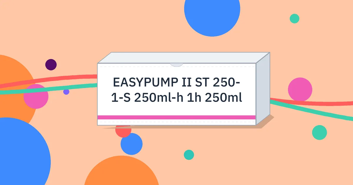 Symbolbild: Packung mit der Aufschrift EASYPUMP II ST 250-1-S 250ml-h 1h 250ml (PZN 09390994) – Verfügbarkeit und Bezug in Apotheken in Frankfurt am Main