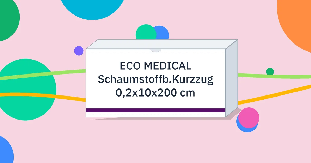 Symbolbild: Packung mit der Aufschrift ECO MEDICAL Schaumstoffb.Kurzzug 0,2x10x200 cm (PZN 10555928) – Verfügbarkeit und Bezug in Apotheken in Frankfurt am Main
