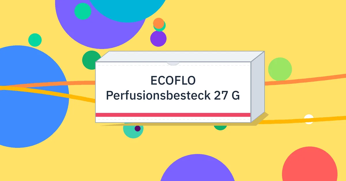 Symbolbild: Packung mit der Aufschrift ECOFLO Perfusionsbesteck 27 G (PZN 07429887) – Verfügbarkeit und Bezug in Apotheken in Frankfurt am Main