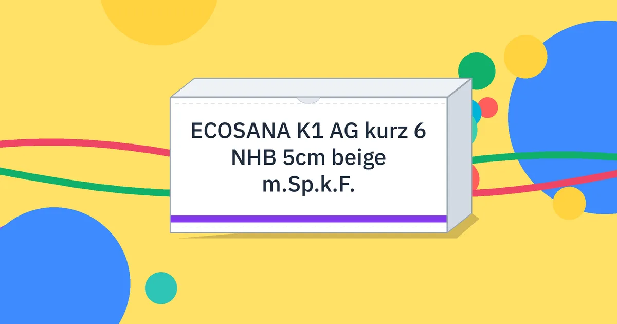 Symbolbild: Packung mit der Aufschrift ECOSANA K1 AG kurz 6 NHB 5cm beige m.Sp.k.F. (PZN 04729873) – Verfügbarkeit und Bezug in Apotheken in Frankfurt am Main