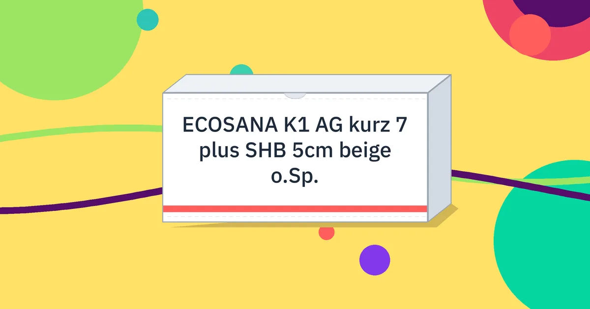 Symbolbild: Packung mit der Aufschrift ECOSANA K1 AG kurz 7 plus SHB 5cm beige o.Sp. (PZN 04730793) – Verfügbarkeit und Bezug in Apotheken in Frankfurt am Main