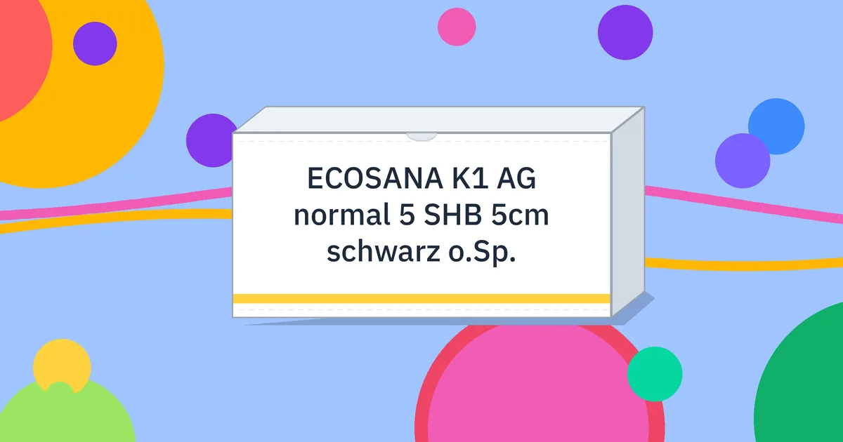 Symbolbild: Packung mit der Aufschrift ECOSANA K1 AG normal 5 SHB 5cm schwarz o.Sp. (PZN 04728744) – Verfügbarkeit und Bezug in Apotheken in Frankfurt am Main