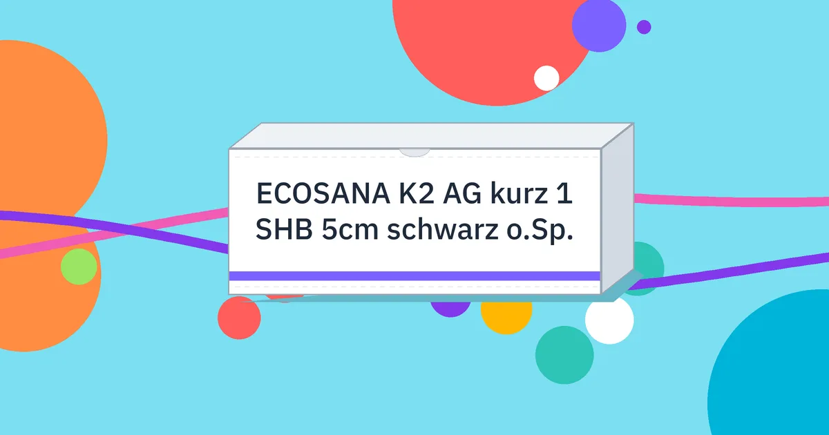 Symbolbild: Packung mit der Aufschrift ECOSANA K2 AG kurz 1 SHB 5cm schwarz o.Sp. (PZN 01362679) – Verfügbarkeit und Bezug in Apotheken in Frankfurt am Main