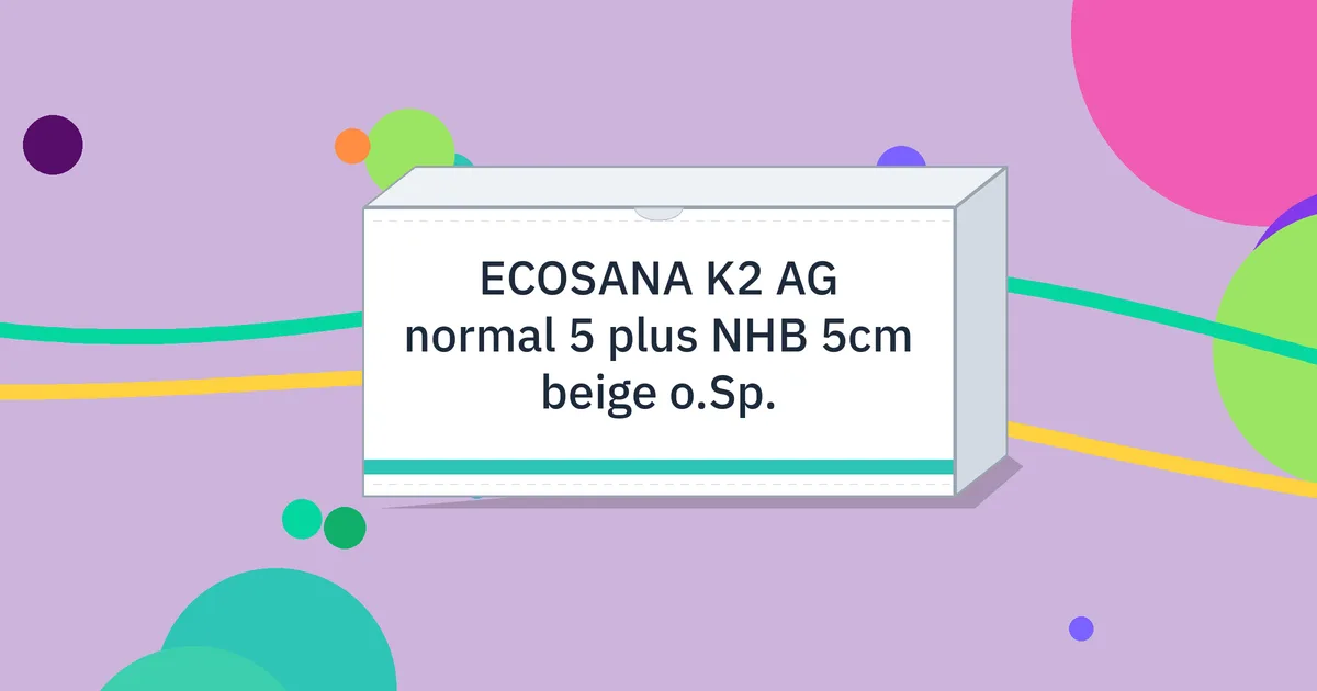 Symbolbild: Packung mit der Aufschrift ECOSANA K2 AG normal 5 plus NHB 5cm beige o.Sp. (PZN 01466634) – Verfügbarkeit und Bezug in Apotheken in Frankfurt am Main