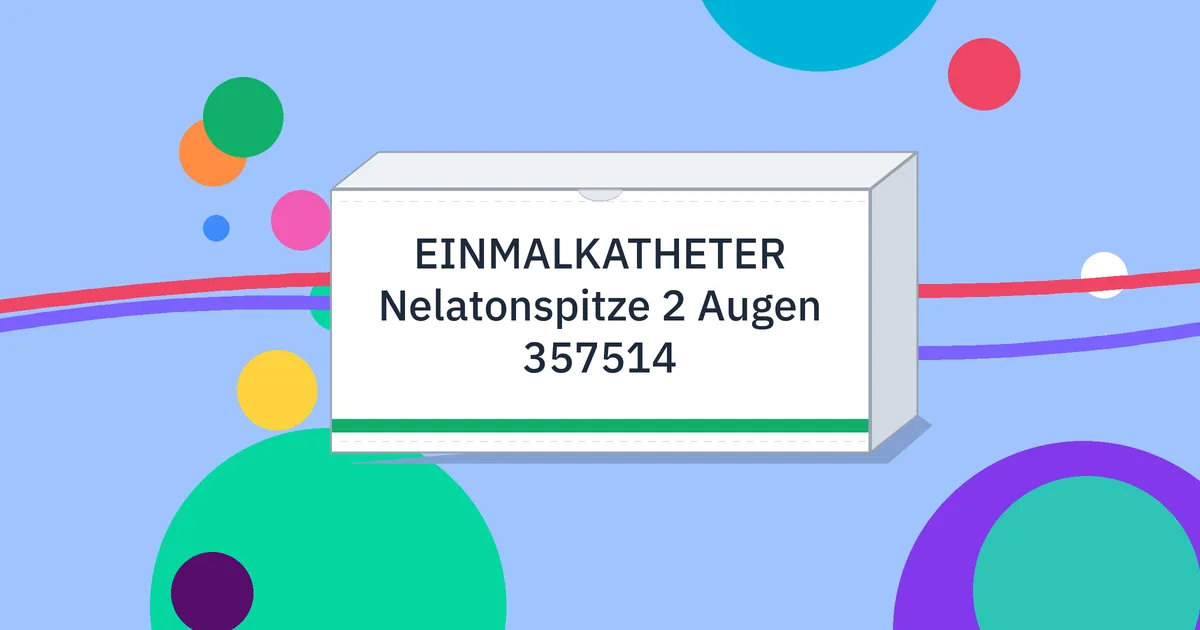 Symbolbild: Packung mit der Aufschrift EINMALKATHETER Nelatonspitze 2 Augen 357514 (PZN 20288598) – Verfügbarkeit und Bezug in Apotheken in Frankfurt am Main