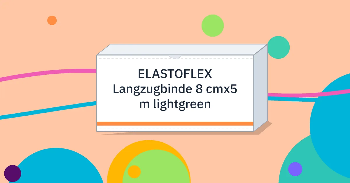 Symbolbild: Packung mit der Aufschrift ELASTOFLEX Langzugbinde 8 cmx5 m lightgreen (PZN 17176157) – Verfügbarkeit und Bezug in Apotheken in Frankfurt am Main