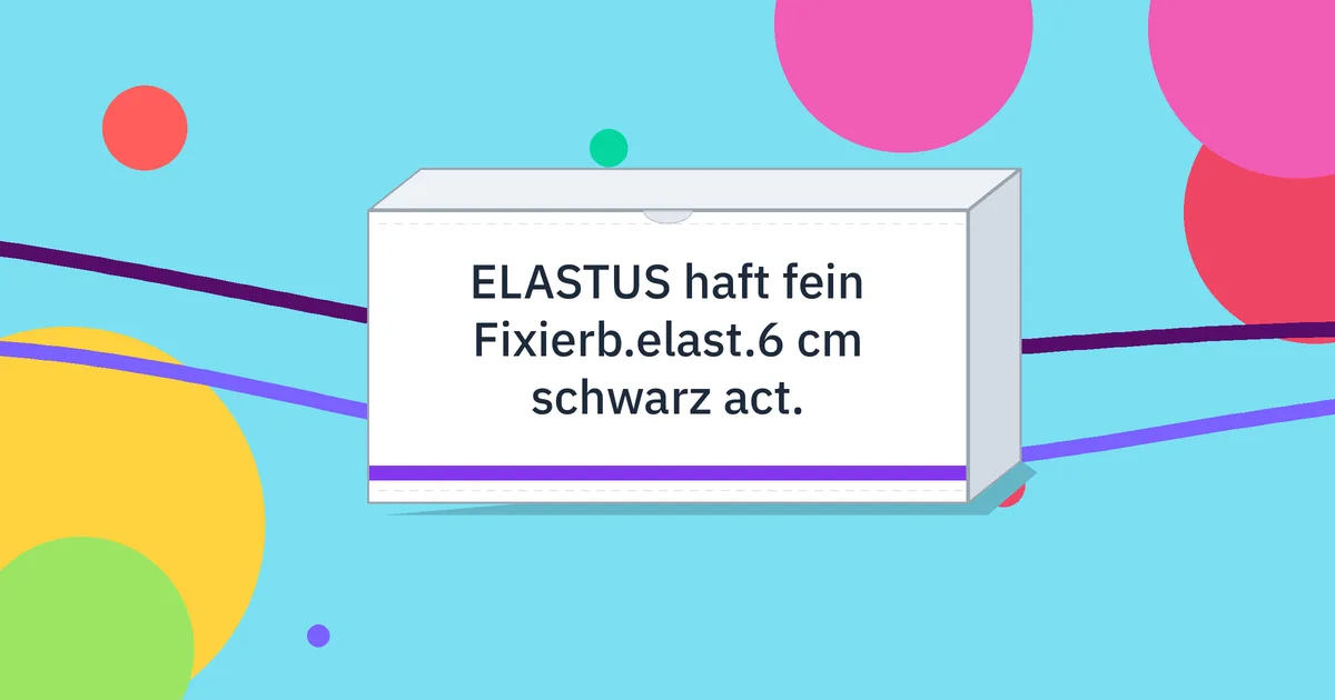 Symbolbild: Packung mit der Aufschrift ELASTUS haft fein Fixierb.elast.6 cm schwarz act. (PZN 10308124) – Verfügbarkeit und Bezug in Apotheken in Frankfurt am Main