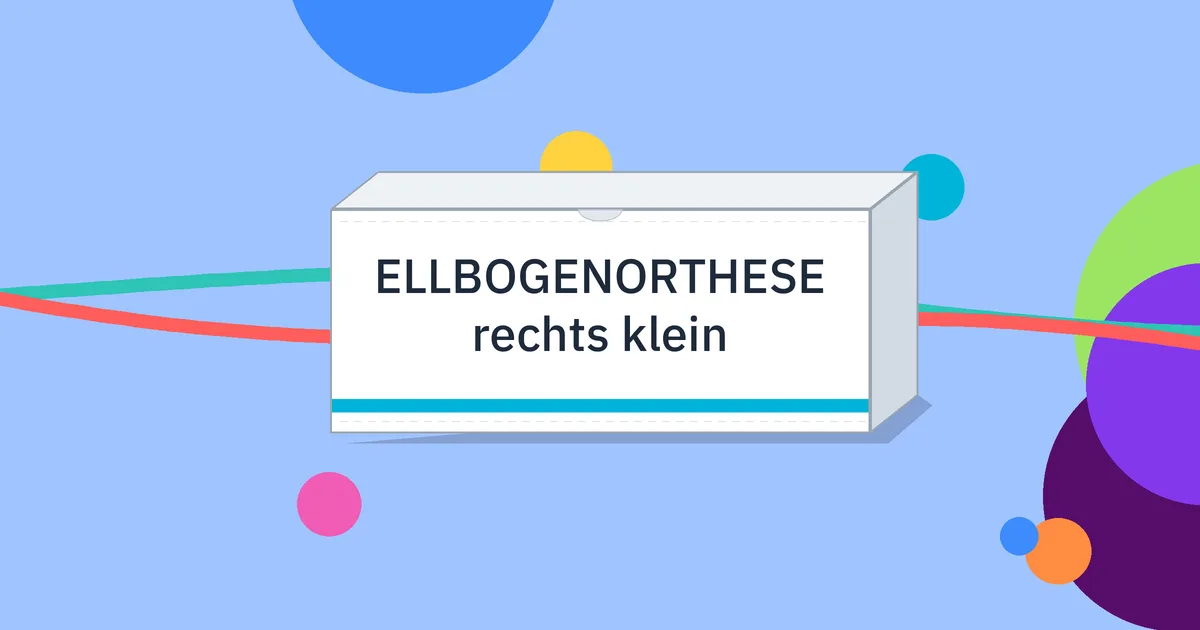 Symbolbild: Packung mit der Aufschrift ELLBOGENORTHESE rechts klein (PZN 02641714) – Verfügbarkeit und Bezug in Apotheken in Frankfurt am Main