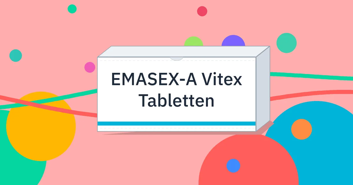 Symbolbild: Packung mit der Aufschrift EMASEX-A Vitex Tabletten (PZN 01439703) – Verfügbarkeit und Bezug in Apotheken in Frankfurt am Main