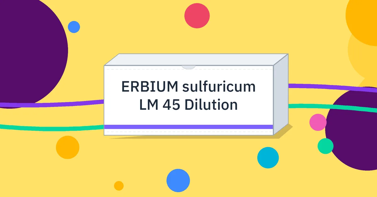 Symbolbild: Packung mit der Aufschrift ERBIUM sulfuricum LM 45 Dilution (PZN 13474113) – Verfügbarkeit und Bezug in Apotheken in Frankfurt am Main