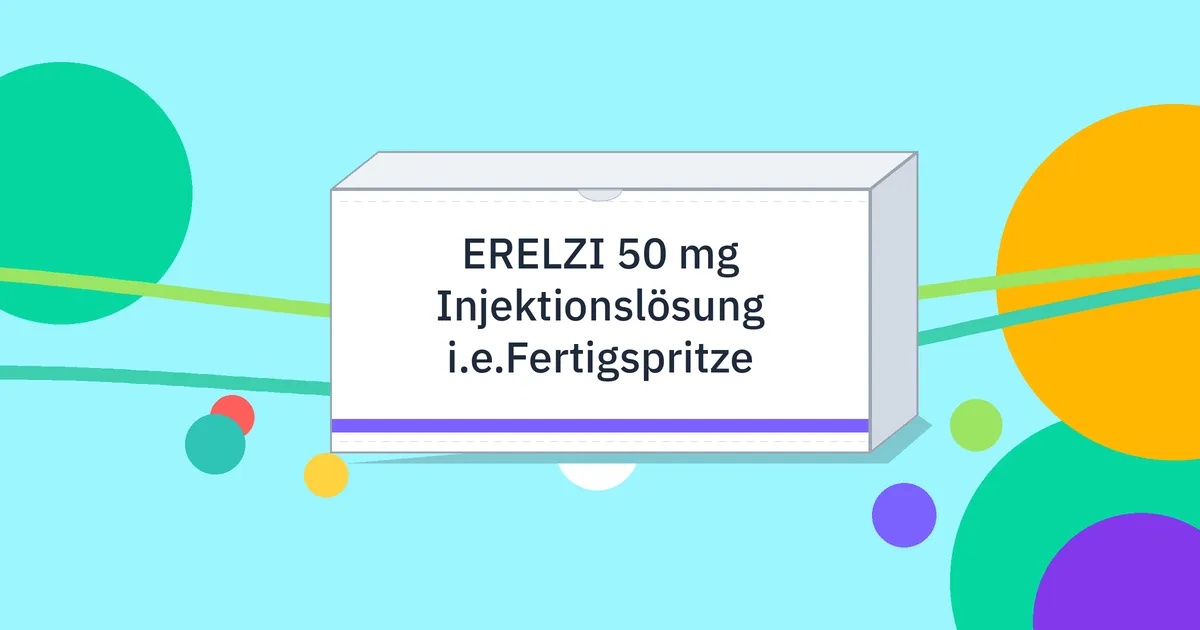 Symbolbild: Packung mit der Aufschrift ERELZI 50 mg Injektionslösung i.e.Fertigspritze (PZN 18492831) – Verfügbarkeit und Bezug in Apotheken in Frankfurt am Main