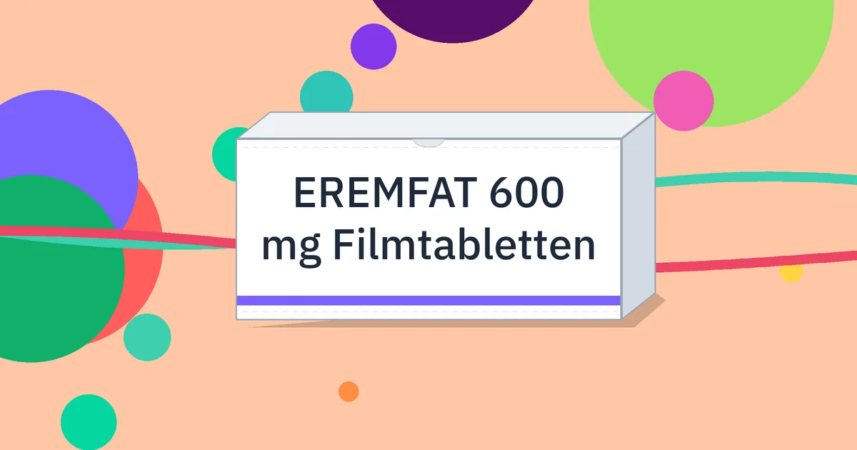 Symbolbild: Packung mit der Aufschrift EREMFAT 600 mg Filmtabletten (PZN 19168541) – Verfügbarkeit und Bezug in Apotheken in Frankfurt am Main