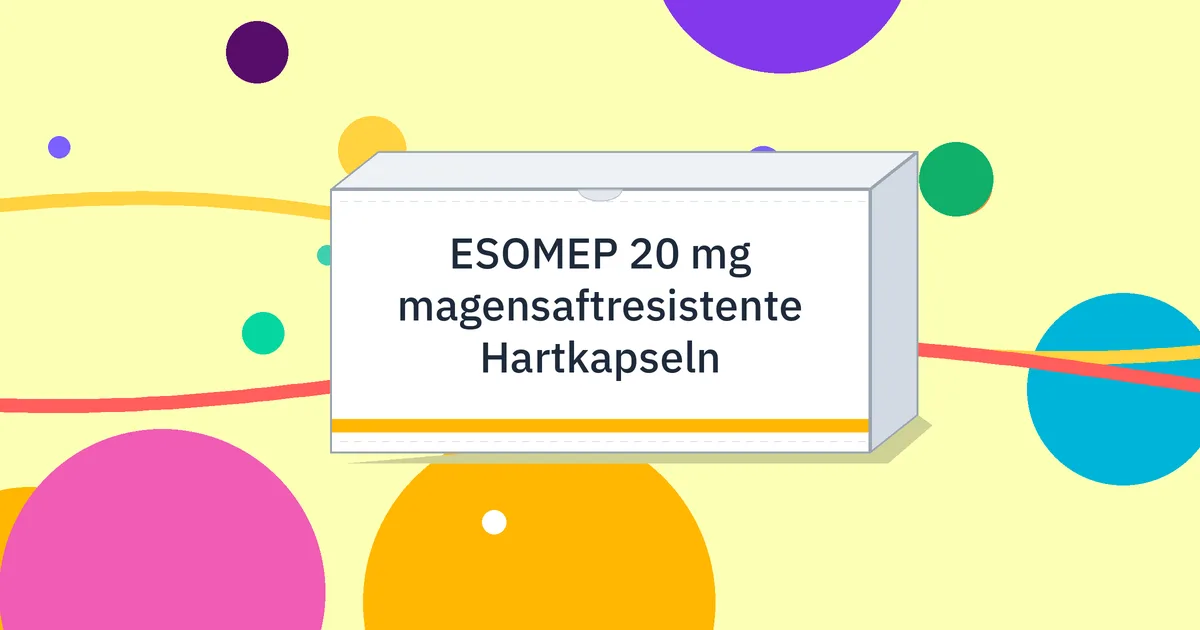 Symbolbild: Packung mit der Aufschrift ESOMEP 20 mg magensaftresistente Hartkapseln (PZN 07402115) – Verfügbarkeit und Bezug in Apotheken in Frankfurt am Main