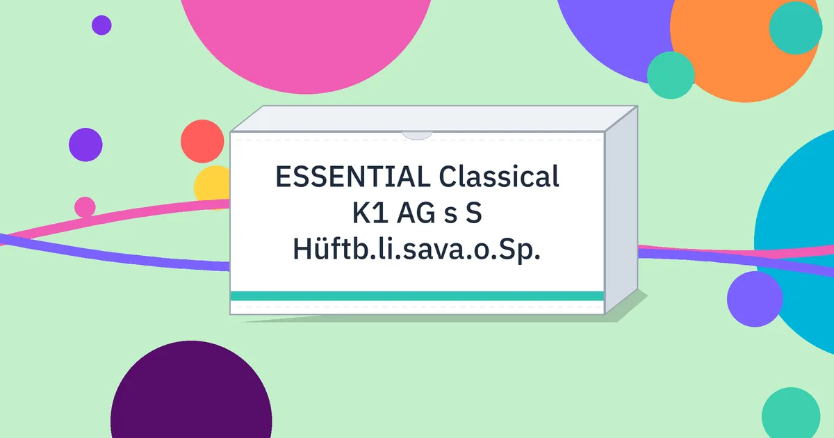 Symbolbild: Packung mit der Aufschrift ESSENTIAL Classical K1 AG s S Hüftb.li.sava.o.Sp. (PZN 17012527) – Verfügbarkeit und Bezug in Apotheken in Frankfurt am Main