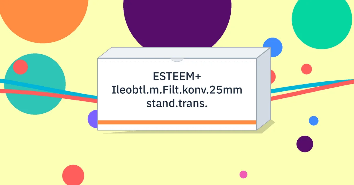 Symbolbild: Packung mit der Aufschrift ESTEEM+ Ileobtl.m.Filt.konv.25mm stand.trans. (PZN 06460205) – Verfügbarkeit und Bezug in Apotheken in Frankfurt am Main