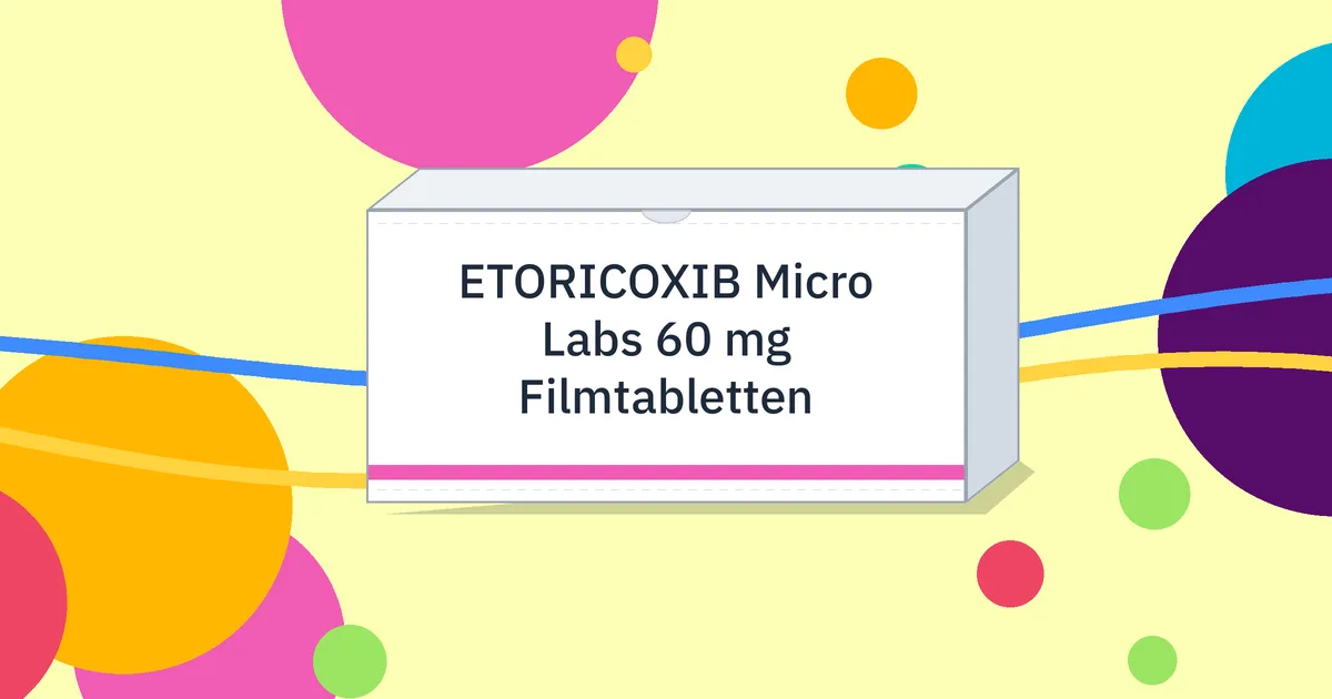 Symbolbild: Packung mit der Aufschrift ETORICOXIB Micro Labs 60 mg Filmtabletten (PZN 17872632) – Verfügbarkeit und Bezug in Apotheken in Frankfurt am Main