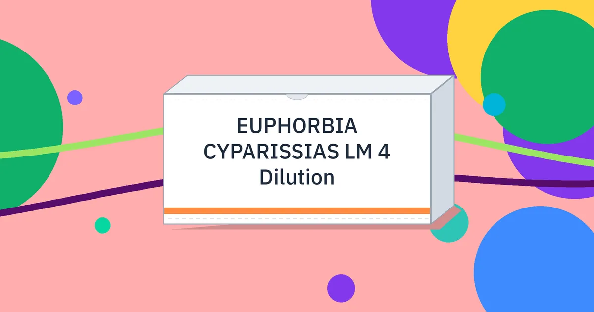 Symbolbild: Packung mit der Aufschrift EUPHORBIA CYPARISSIAS LM 4 Dilution (PZN 13481745) – Verfügbarkeit und Bezug in Apotheken in Frankfurt am Main