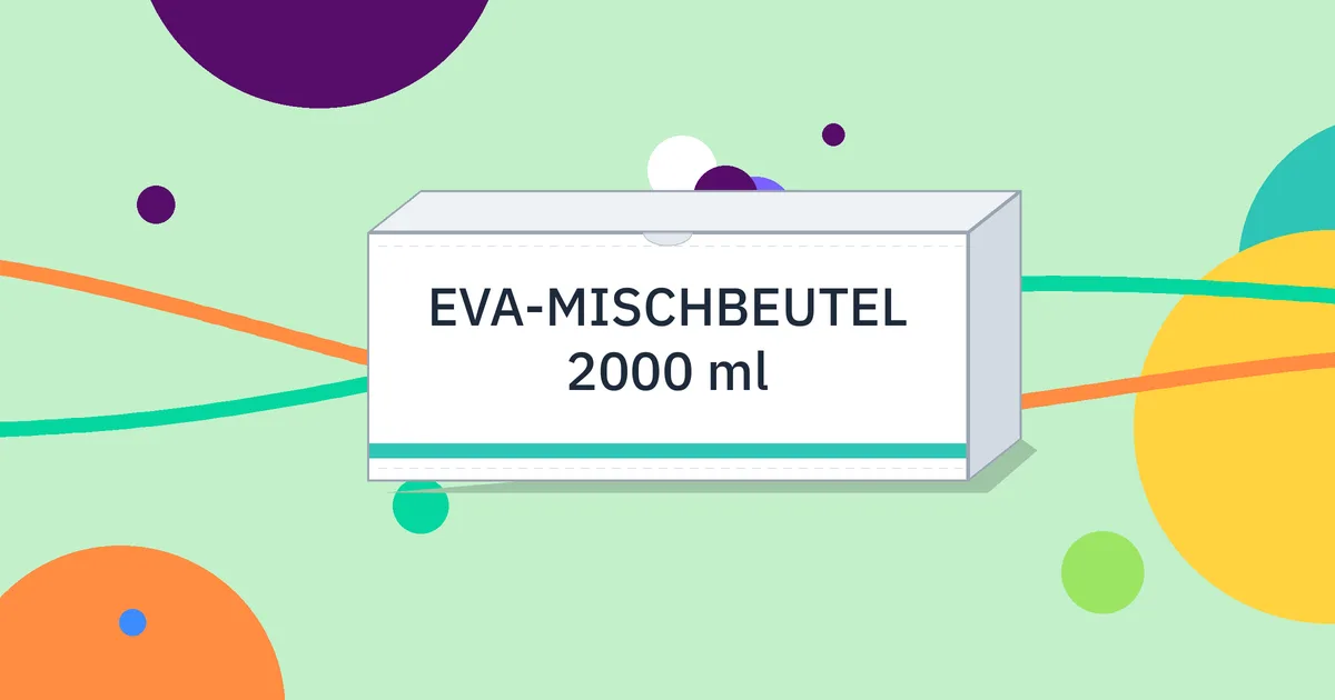 Symbolbild: Packung mit der Aufschrift EVA-MISCHBEUTEL 2000 ml (PZN 01803876) – Verfügbarkeit und Bezug in Apotheken in Frankfurt am Main