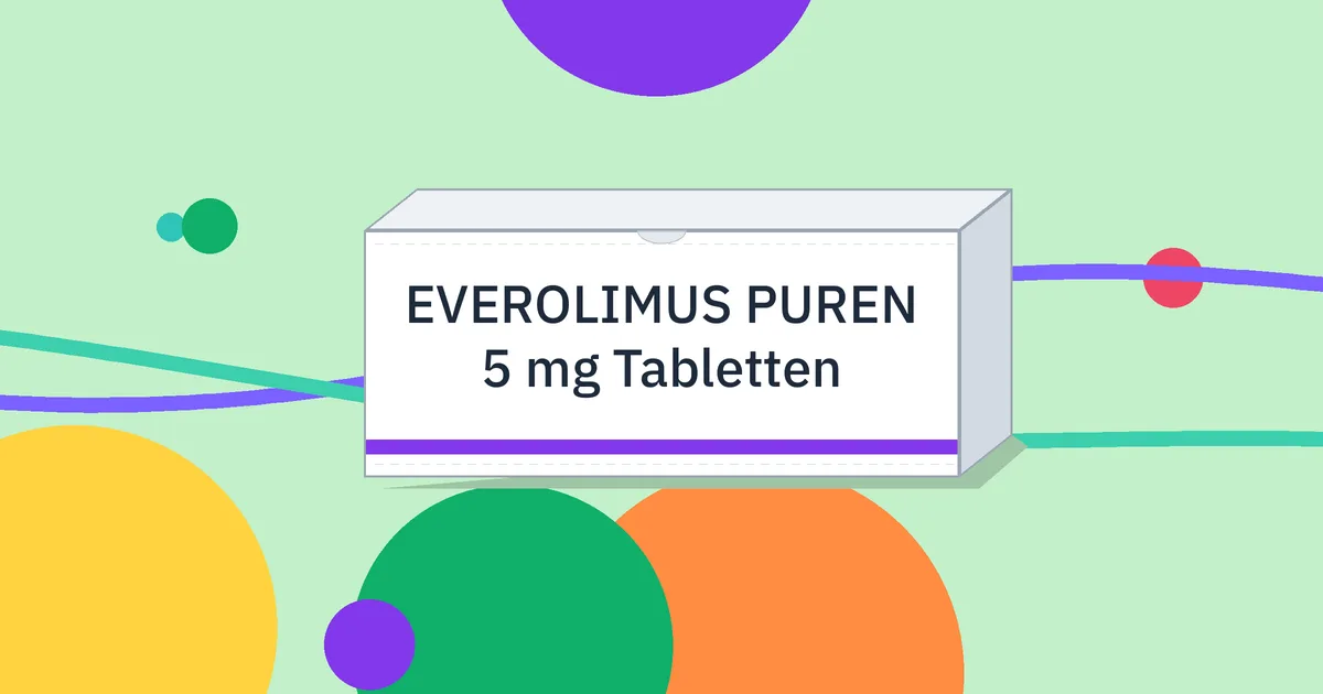 Symbolbild: Packung mit der Aufschrift EVEROLIMUS PUREN 5 mg Tabletten (PZN 15255450) – Verfügbarkeit und Bezug in Apotheken in Frankfurt am Main