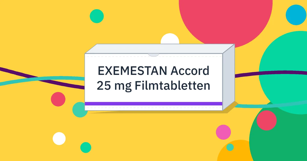 Symbolbild: Packung mit der Aufschrift EXEMESTAN Accord 25 mg Filmtabletten (PZN 14276059) – Verfügbarkeit und Bezug in Apotheken in Frankfurt am Main