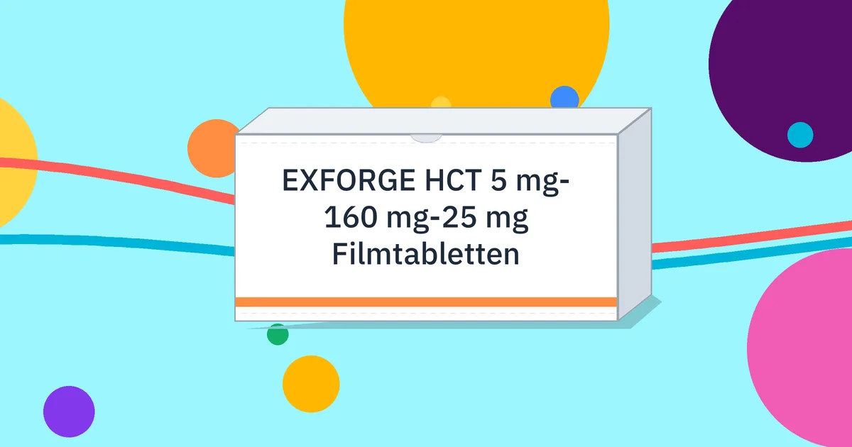 Symbolbild: Packung mit der Aufschrift EXFORGE HCT 5 mg-160 mg-25 mg Filmtabletten (PZN 02431187) – Verfügbarkeit und Bezug in Apotheken in Frankfurt am Main