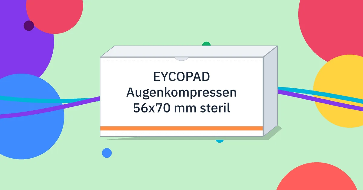 Symbolbild: Packung mit der Aufschrift EYCOPAD Augenkompressen 56x70 mm steril (PZN 20098136) – Verfügbarkeit und Bezug in Apotheken in Frankfurt am Main