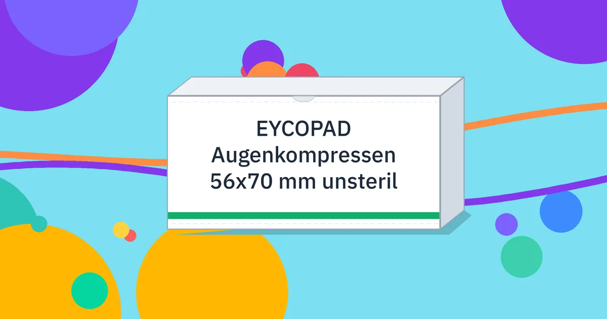 Symbolbild: Packung mit der Aufschrift EYCOPAD Augenkompressen 56x70 mm unsteril (PZN 18715797) – Verfügbarkeit und Bezug in Apotheken in Frankfurt am Main