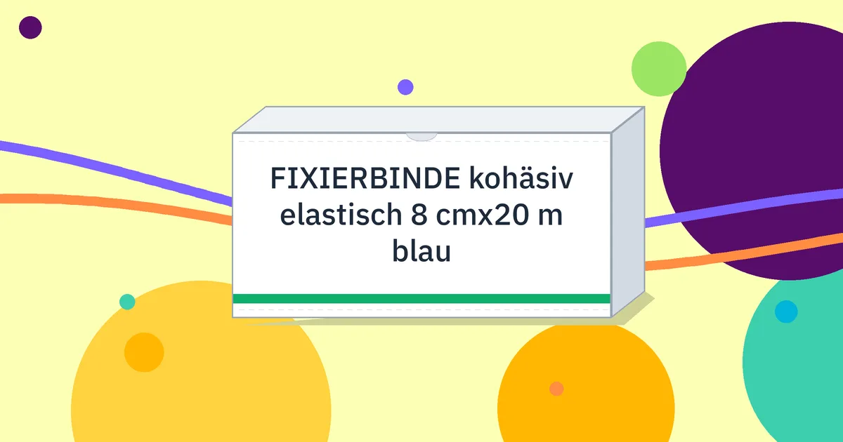 Symbolbild: Packung mit der Aufschrift FIXIERBINDE kohäsiv elastisch 8 cmx20 m blau (PZN 10351657) – Verfügbarkeit und Bezug in Apotheken in Frankfurt am Main