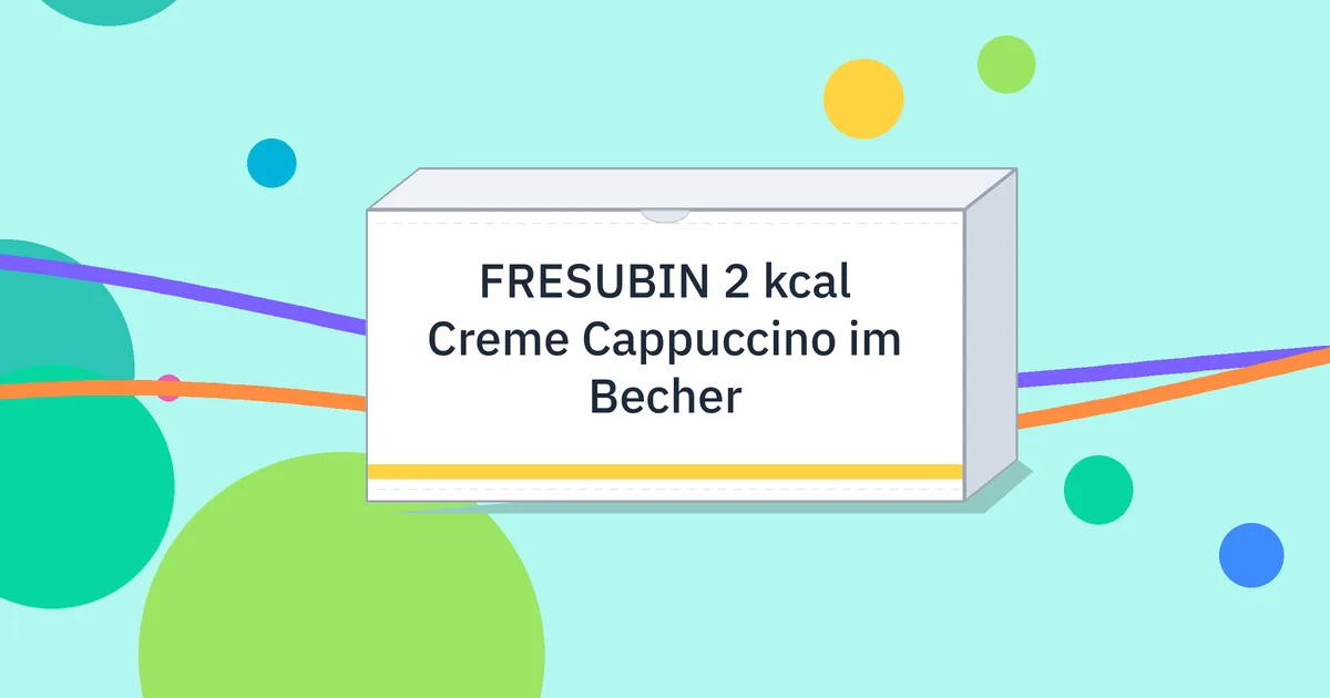 Symbolbild: Packung mit der Aufschrift FRESUBIN 2 kcal Creme Cappuccino im Becher (PZN 11590714) – Verfügbarkeit und Bezug in Apotheken in Frankfurt am Main