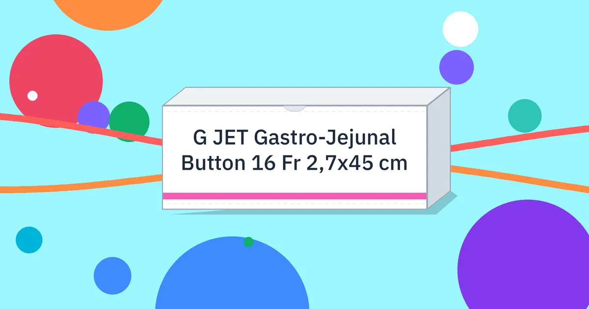 Symbolbild: Packung mit der Aufschrift G JET Gastro-Jejunal Button 16 Fr 2,7x45 cm (PZN 14346943) – Verfügbarkeit und Bezug in Apotheken in Frankfurt am Main