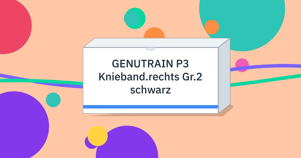 Symbolbild: Packung mit der Aufschrift GENUTRAIN P3 Knieband.rechts Gr.2 schwarz (PZN 07552079) – Verfügbarkeit und Bezug in Apotheken in Frankfurt am Main
