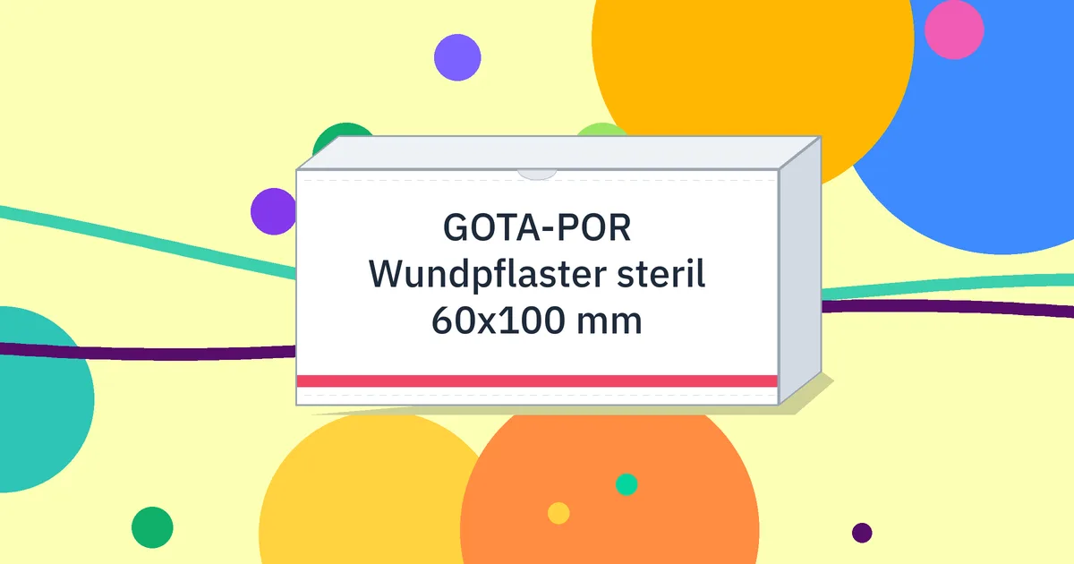 Symbolbild: Packung mit der Aufschrift GOTA-POR Wundpflaster steril 60x100 mm (PZN 10124884) – Verfügbarkeit und Bezug in Apotheken in Frankfurt am Main