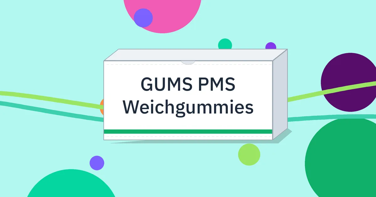 Symbolbild: Packung mit der Aufschrift GUMS PMS Weichgummies (PZN 18892045) – Verfügbarkeit und Bezug in Apotheken in Frankfurt am Main