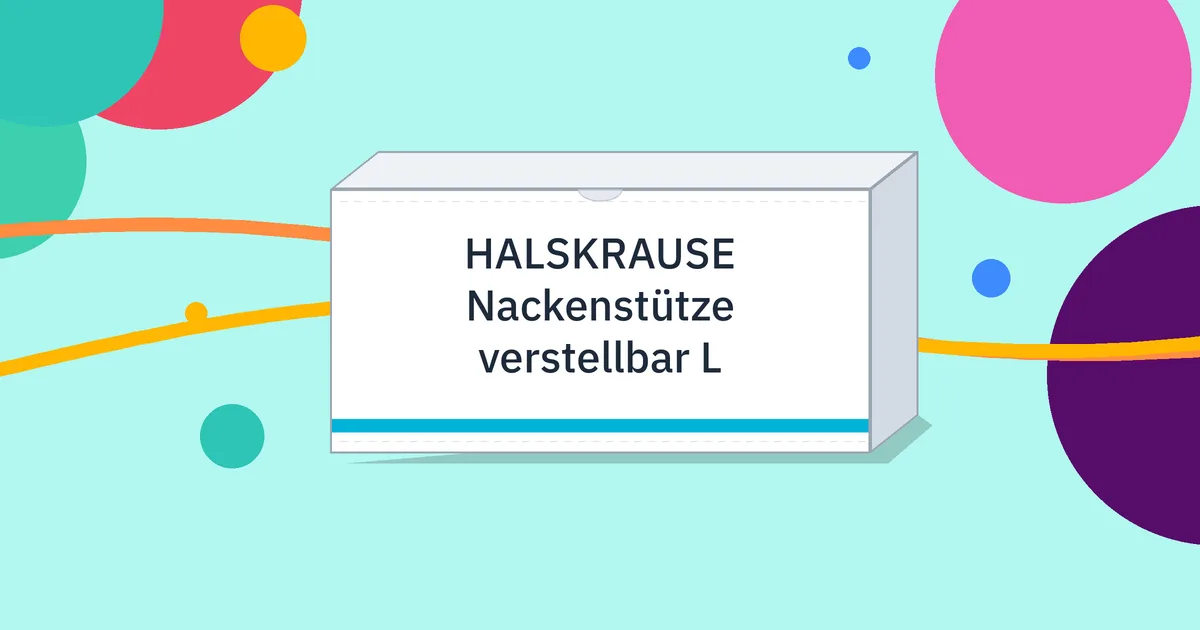 Symbolbild: Packung mit der Aufschrift HALSKRAUSE Nackenstütze verstellbar L (PZN 19069141) – Verfügbarkeit und Bezug in Apotheken in Frankfurt am Main