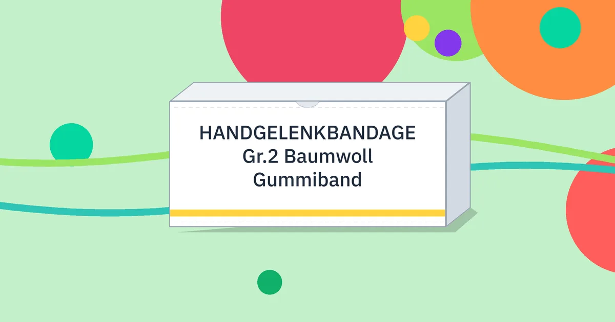 Symbolbild: Packung mit der Aufschrift HANDGELENKBANDAGE Gr.2 Baumwoll Gummiband (PZN 04755646) – Verfügbarkeit und Bezug in Apotheken in Frankfurt am Main