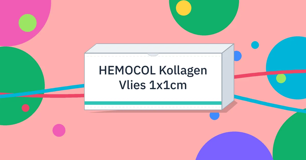 Symbolbild: Packung mit der Aufschrift HEMOCOL Kollagen Vlies 1x1cm (PZN 01837444) – Verfügbarkeit und Bezug in Apotheken in Frankfurt am Main