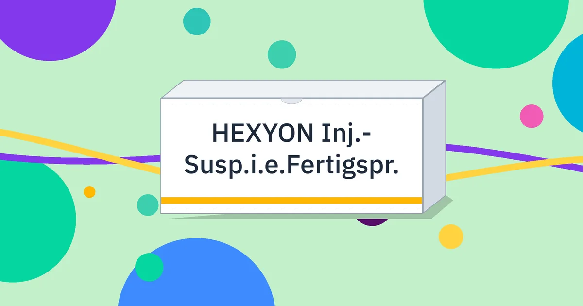 Symbolbild: Packung mit der Aufschrift HEXYON Inj.-Susp.i.e.Fertigspr. (PZN 12447717) – Verfügbarkeit und Bezug in Apotheken in Frankfurt am Main