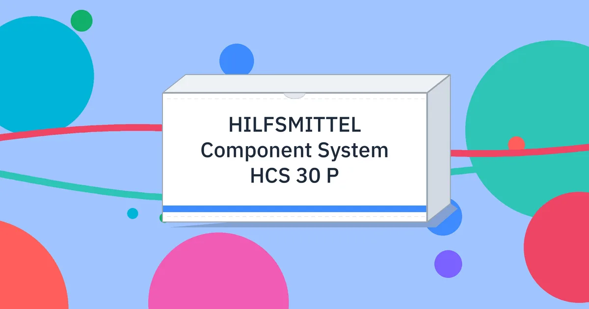 Symbolbild: Packung mit der Aufschrift HILFSMITTEL Component System HCS 30 P (PZN 05354694) – Verfügbarkeit und Bezug in Apotheken in Frankfurt am Main