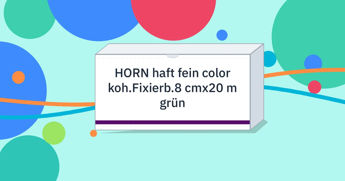 Symbolbild: Packung mit der Aufschrift HORN haft fein color koh.Fixierb.8 cmx20 m grün (PZN 03783675) – Verfügbarkeit und Bezug in Apotheken in Frankfurt am Main