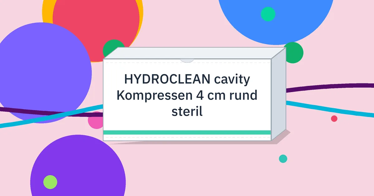Symbolbild: Packung mit der Aufschrift HYDROCLEAN cavity Kompressen 4 cm rund steril (PZN 18319357) – Verfügbarkeit und Bezug in Apotheken in Frankfurt am Main