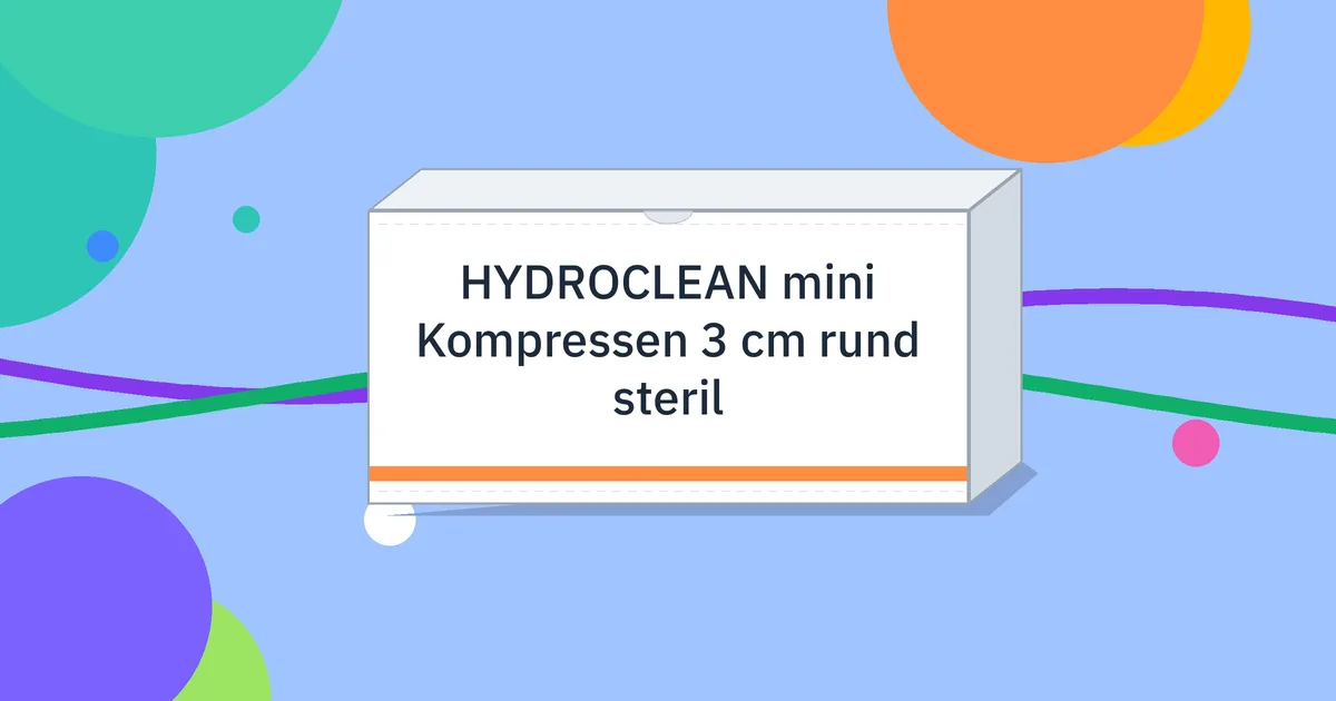 Symbolbild: Packung mit der Aufschrift HYDROCLEAN mini Kompressen 3 cm rund steril (PZN 15296963) – Verfügbarkeit und Bezug in Apotheken in Frankfurt am Main