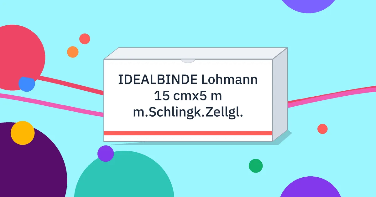 Symbolbild: Packung mit der Aufschrift IDEALBINDE Lohmann 15 cmx5 m m.Schlingk.Zellgl. (PZN 00321939) – Verfügbarkeit und Bezug in Apotheken in Frankfurt am Main