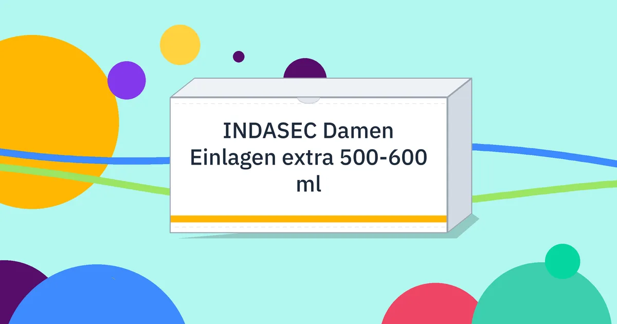 Symbolbild: Packung mit der Aufschrift INDASEC Damen Einlagen extra 500-600 ml (PZN 09922327) – Verfügbarkeit und Bezug in Apotheken in Frankfurt am Main
