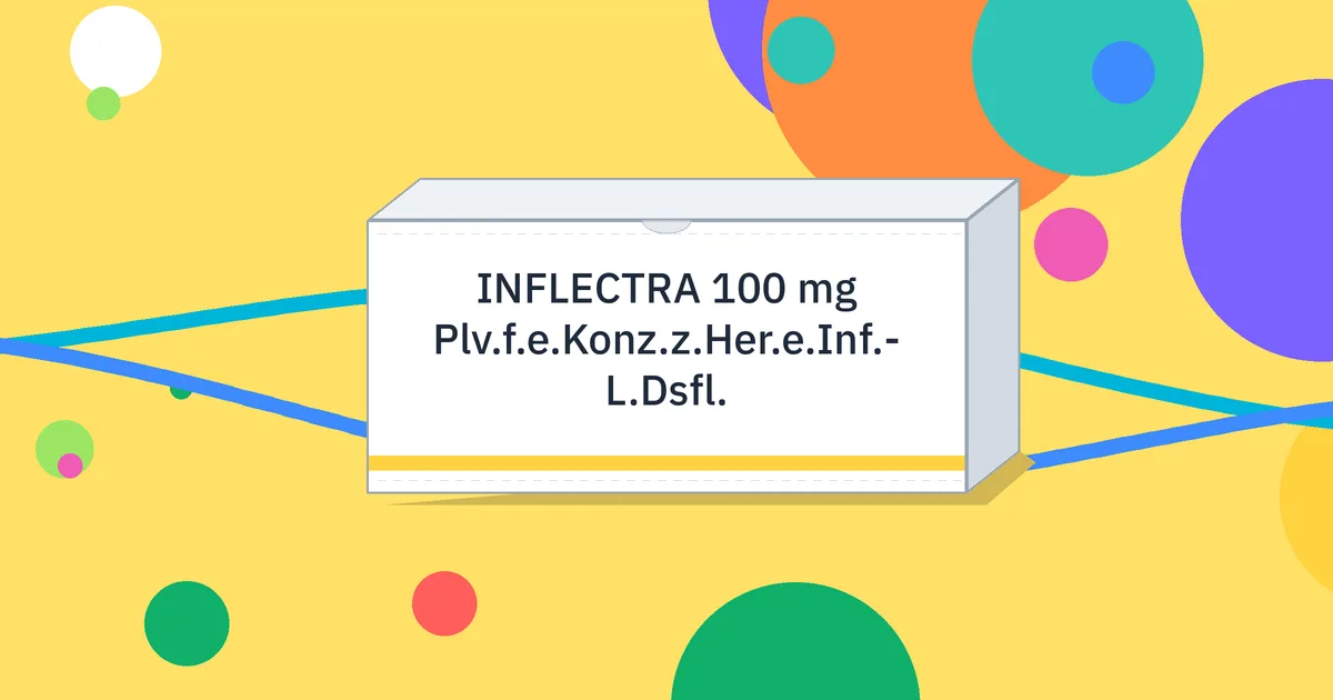 Symbolbild: Packung mit der Aufschrift INFLECTRA 100 mg Plv.f.e.Konz.z.Her.e.Inf.-L.Dsfl. (PZN 15267424) – Verfügbarkeit und Bezug in Apotheken in Frankfurt am Main