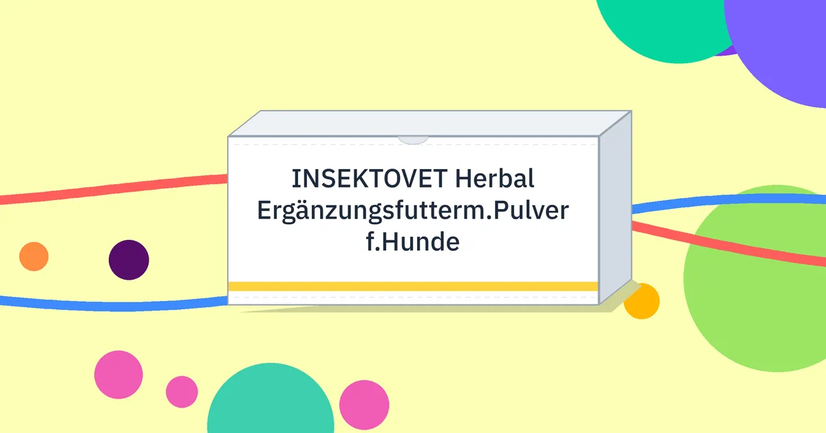 Symbolbild: Packung mit der Aufschrift INSEKTOVET Herbal Ergänzungsfutterm.Pulver f.Hunde (PZN 17307458) – Verfügbarkeit und Bezug in Apotheken in Frankfurt am Main